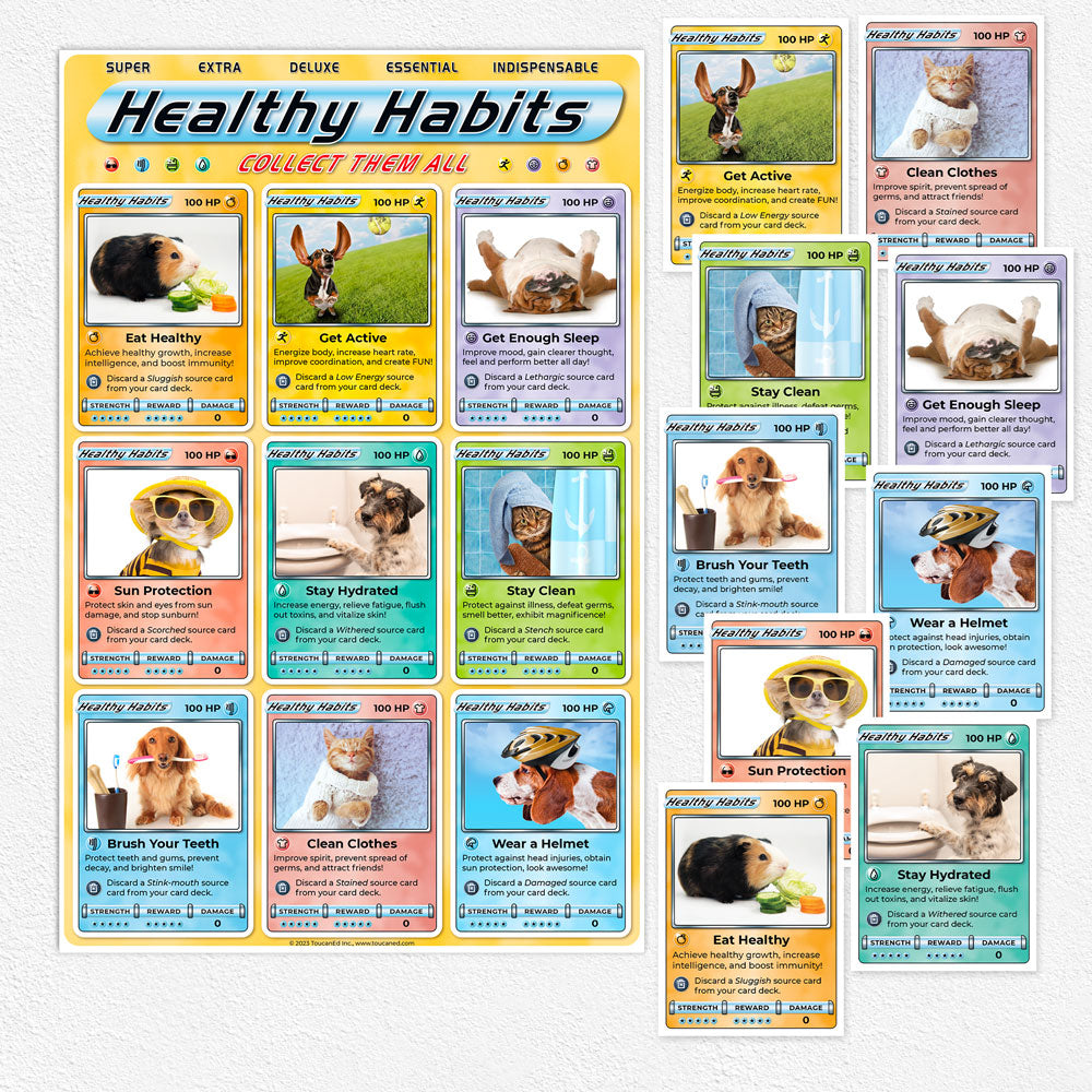 Healthy Habits Pet Poster and Cards for Elementary School – ToucanEd